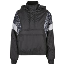 Langmantel Urban Classics "Urban Classics Damen Ladies AOP Mixed Pull Over Jacket", Damen, Gr. XS, schwarz, snowleo, lightasphalt, 100% Polyamid, M&auml;ntel
