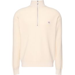 Herren Strickpullover, beige, Gr. XL, Calvin Klein Jeans, unifarben, Rippstrick, Obermaterial: 100% Baumwolle, Pullover, Troyerkragen mit