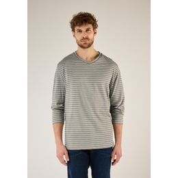 Street One MEN Herren Langarmshirt, beige, Gr. M, gestreift, Web, 100% Baumwolle, Shirts, aus reiner Baumwolle