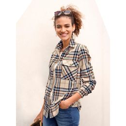 Casual Looks Damen Flanellbluse, blau, Gr. 40, gemustert, kariert, mehrfarbig, 100% Baumwolle, Blusen