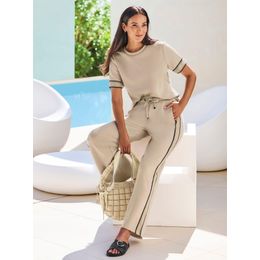 Sweatshirt Heine, Damen, Gr. 36, beige (sand), 50% Modal, 44% Polyester, 6% Elasthan, gemustert, mehrfarbig, unifarben, Rundhals, Sweatshirts Sweatshirt