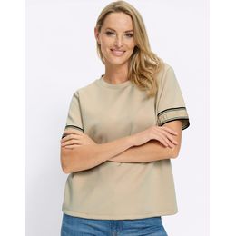 Heine Damen Sweatshirt, beige, Gr. 48, gemustert, mehrfarbig, unifarben, 50% Modal, 44% Polyester, 6% Elasthan, Sweatshirts