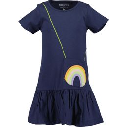 Blue Seven M&auml;dchen Jerseykleid "M&auml;dchen Kleid mit Regenbogen", blau, Gr. 116, 100% Baumwolle, Kleider