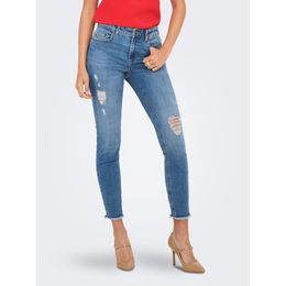Only Damen Skinny-fit-Jeans "ONLBLUSH MID WAIST ANK RW SKINNY DES DNM", blau, Gr. M, unifarben, Denim/Jeans, Obermaterial: 93% Baumwolle, 5%