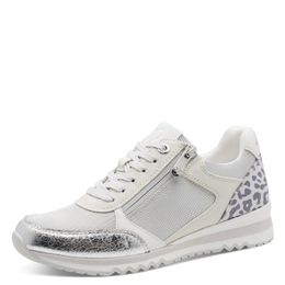 Marco Tozzi Damen Keilsneaker, Gr. 38, wei&szlig;, Lederimitat, Textil, kontrastfarbene Details, Schuhe, Freizeitschuh, Halbschuh, Schn&uuml;rschuh in veganer