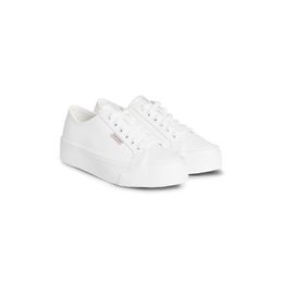 Damen Plateausneaker "VULC FLATFORM LTH", Calvin Klein Jeans, Gr. 41, wei&szlig;, Leder, unifarben, Schuhe, Schn&uuml;rschuh, Halbschuh, Freizeitsneaker in