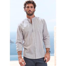 H.I.S. H.I.S Herren Langarmhemd "Freizeithemd mit Strukturoptik", beige, Gr. S, unifarben, Web, Obermaterial: 100% Baumwolle, Hemden, Regular Fit,