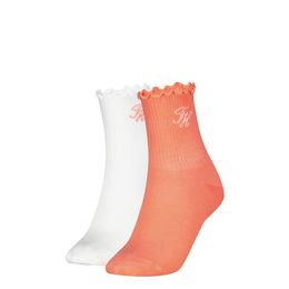 Tommy Hilfiger Damen Kurzsocken "TH WOMEN SHORT SOCK 2P REFINED MONOGRAM", Gr. 35coral, Obermaterial: 59% Baumwolle, 38% Polyamid, 3% Elasthan, Socken