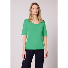 Street One Damen T-Shirt, gr&uuml;n, Gr. 34, unifarben, Web, 50% Modal, 50% Baumwolle, Shirts, mit V-Ausschnitt