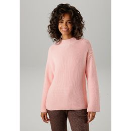 Aniston CASUAL Damen Strickpullover, rosa, Gr. 38, unifarben, Strick, Obermaterial: 50% Viskose, 26% Polyamid, 24% Polyester, Pullover, mit Stehkragen