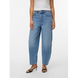 V&eacute;ro Moda Ankle-Jeans VERO MODA "VMBILLIE HR BARREL ANK JEANS LI3154 NOOS", Damen, Gr. 27, L&auml;nge 32, blau (medium blau denim), Denim/Jeans, Obermaterial: 100% Baumwolle, unifarben, oversize kn&ouml;chelfrei, Jeans, Baumwolle, Barrel Fit