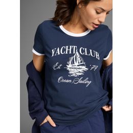 Kangaroos Damen T-Shirt, blau, Gr. 36, bedruckt, unifarben, Single Jersey, Obermaterial: 100% Baumwolle, Shirts, mit maritimen Print und