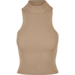 Tanktop Urban Classics "Urban Classics Damen Ladies Short Rib Knit Turtleneck Top", Damen, Gr. XS, unionbeige, 35% Polyacryl, 35% Viskose, 30% Polyamid, unifarben, slim fit, Tops Tanktop