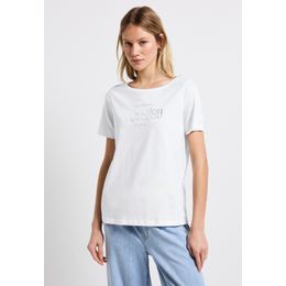 Street One Damen T-Shirt, wei&szlig;, Gr. 46, bedruckt, Web, 100% Baumwolle, Shirts, aus reiner Baumwolle