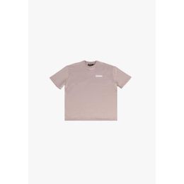 T-Shirt DROPSIZE "Dropsize HEAVY OVERSIZE DPSZE SPLIT FONT T-SHIRT", Damen, Gr. S, simply taupe, 100% Baumwolle, bedruckt, oversize, Rundhals, Shirts T-Shirt
