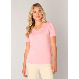 T-Shirt Base Level "Yanic", Damen, Gr. 42, soft pink, Single Jersey, Obermaterial: 96% Viskose, 4% Elasthan, unifarben, regular fit h&uuml;ftbedeckend, V-Ausschnitt, Shirts T-Shirt, mit V-Ausschnitt