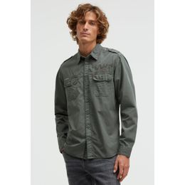 CAMP DAVID Herren Langarmhemddusty gr&uuml;n, Gr. XL, bedruckt, bestickt, Popeline, Material: 100% Baumwolle, Hemden, mit Brusttaschen