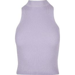 Tanktop Urban Classics "Urban Classics Damen Ladies Short Rib Knit Turtleneck Top", Damen, Gr. 4XL, lila, 35% Polyacryl, 35% Viskose, 30% Polyamid, unifarben, slim fit, Tops Tanktop