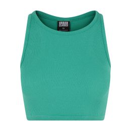 Tanktop Urban Classics "Urban Classics Damen Ladies Cropped Rib Top", Damen, Gr. L, ferngr&uuml;n, 97% Baumwolle, 3% Elasthan, unifarben, slim fit, Tops Tanktop