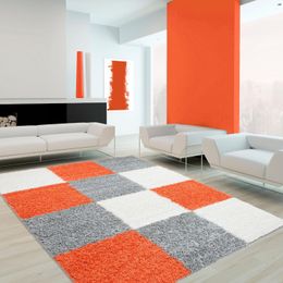 Hochflor-Teppich, B:200cm H:30mm L:290cm, orange, Ayyildiz Teppiche, Kunstfaser, Teppiche, "Life Shaggy 1501", Langflor, robust, Karo, Wohnzimmer