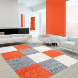 Hochflor-Teppich, B:80cm H:30mm L:150cm, orange, Ayyildiz Teppiche, Kunstfaser, Teppiche, "Life Shaggy 1501", Langflor, robust, Karo, Wohnzimmer