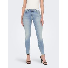 Only Damen Ankle-Jeans "ONLBLUSH MID SK ANK RAW", blau, Gr. XS, unifarben, Denim/Jeans, Obermaterial: 92% Baumwolle, 6% Elastomultiester, 2%