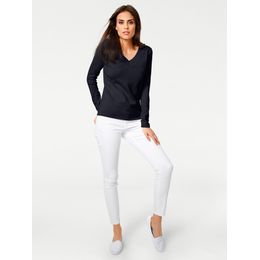 Damen Strickpullover "V-Pullover", blau, Gr. 50, Rick Cardona BY HEINE, unifarben, 100% Baumwolle, Pullover