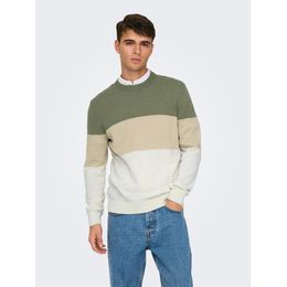 Only & Sons ONLY & SONS Herren Rundhalspullover "ONSREX LIFE REG 12 CREW KNIT", gr&uuml;n, Gr. S, gemustert, Strick, Obermaterial: 70% Baumwolle, 30% Polyester,