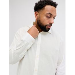 Jack & Jones PlusSize Herren Langarmhemd "JJEBREEZE LINEN BLEND SHIRT L/S SN PLS", wei&szlig;, Gr. 5XL, JACK & JONES PLUSSIZE, Web, Obermaterial: 70% Baumwolle, 30% Leinen,