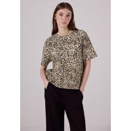 Damen T-Shirt, braun, Gr. 34, STREET ONE STUDIO, Stoff, 49% Polyester, 43% Viskose, 8% Elasthan, Shirts, im angesagten Leo-Look