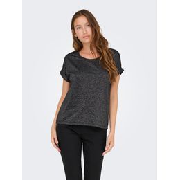 Kurzarmshirt Only "ONLMOSTER GLITTER S/S TOP NOOS JRS", Damen, Gr. L, silber (schwarz detail:silber lurex), Jersey, Obermaterial: 75% Viskose, 11% Polyester, 11% metallisierte Fasern, 3% Elasthan, Glitzermuster, unifarben, regular fit h&uuml;ftlang, Rundhals, Shirts, mit Glitzerdetail
