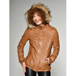 Mustang Damen Lederjacke "Lelu", braun, Gr. XS, Obermaterial: 100% Schafsleder. Futter: 100% Baumwolle. &Auml;rmel: 100% Polyester. Strickmaterial: 100%
