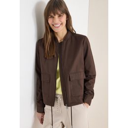 Blouson Cecil, Damen, Gr. M (40), macchiato braun, Web, Obermaterial: 56% Baumwolle, 44% Polyester, unifarben, bequem h&uuml;ftbedeckend, Rundhals, 1-Knopf-Manschette, Jacken Blouson, mit Stehkragen und seitlichen Taschen