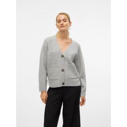 V&eacute;ro Moda VERO MODA Damen Strickjacke "VMBOOM LS V-NECK BUTTON CARDIGAN GA NOOS", grau, Gr. XS, unifarben, Strick, Obermaterial: 85% Polyester, 7% Polyacryl,