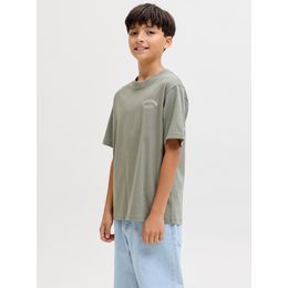 Jack & Jones Jungen T-Shirt "JJEBRANDES BACKP RELAXED TEE SS SN JNR"vetiver, Gr. 176, JACK & JONES JUNIOR, bedruckt, Single Jersey, Obermaterial: 100% Baumwolle,