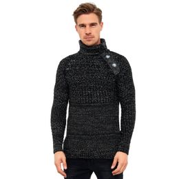 Rusty Neal Herren Strickpullover, schwarz, Gr. XXL, meliert, 70% Polyacryl, 30% Baumwolle, Pullover, mit modischen Zierkn&ouml;pfen