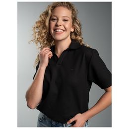 TRIGEMA Damen Poloshirt "TRIGEMA Oversized Poloshirt ohne Knopfleiste in Waffeloptik", schwarz, Basic, Gr. M, Piqu&eacute;, 100% Baumwolle, Shirts