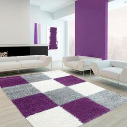 Hochflor-Teppich, B:120cm H:30mm L:170cm, lila, Ayyildiz Teppiche, Kunstfaser, Teppiche, "Life Shaggy 1501", Langflor, robust, Karo, Wohnzimmer