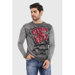 Cipo & Baxx CIPO & BAXX Herren T-Shirt "Sweatshirts", grau, Gr. M, bedruckt, 95% Baumwolle, 5% Elasthan, Shirts, mit effektvollem Print