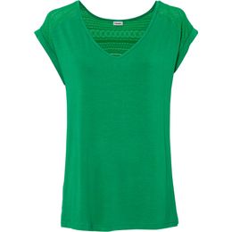 bonprix Damen T-Shirt "Shirt aus Viskose-Mix", gr&uuml;n, Gr. 44, Obermaterial: 95% Viskose, 5% Elasthan. Spitze: 95% Polyamid, 5% Elasthan, Shirts,