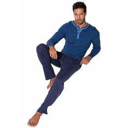 Herren Pyjama, AUTHENTIC LE JOGGER, Gr. 48, blau, Jersey, Obermaterial: 100% Baumwolle, gestreift, Basic, Homewear-Sets, Schlafanzug in langer Form