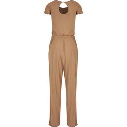 Urban Classics Damen Jumpsuit "Urban Classics Damen Ladies Rib Wid Leg Jumpsuit"schwarztaupe, Gr. XS, unifarben, 95% Polyester, 5% Elasthan, Overalls