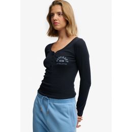 Superdry Damen Langarmshirt "ATHLETIC BUTTON DOWN LS TOP", schwarz, Gr. XL, bedruckt, Single Jersey, Obermaterial: 95% Baumwolle, 5% Elasthan,