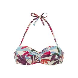Lascana Damen B&uuml;gel-Bandeau-Bikini-Top "Imani", beige, Gr. 44, bedruckt, Recycling-Polyamid, Bikini-Oberteile, mit sommerlichem Bl&auml;tterprint