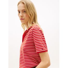 Tommy Hilfiger Damen Poloshirt "LYOCELL PIQUE OPEN-NK SS POLO", rot, Gr. XS, gestreift, Single Jersey, Obermaterial: 65% Lyocell, 32% Baumwolle, 3%