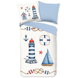 Kinderbettw&auml;sche "Maritime", blau, B/L: 135cm x 200cm, 1 Stk., 1 Stk., Microfaser, B/L: 80cm x 80cm, 2 Stk., Microfaser, Obermaterial: 100% Polyester, PURE LUXURY COLLECTION, Bettw&auml;sche, Mikrofaser, 135x200, 2 Teilig, Wendeoptik, Maritim, Strand