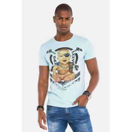 Cipo & Baxx CIPO & BAXX Herren T-Shirt "T-Shirts", blau, Gr. S, bedruckt, 95% Baumwolle, 5% Elasthan, Shirts, mit Baby Pirat und Label-Details, CT-485