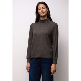 Street One Damen Langarmshirt, braun, Gr. 40, meliert, Stoff, 80% Viskose, 15% Polyester, 5% Elasthan, Shirts, mit Stehkragen