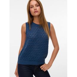 V&eacute;ro Moda VERO MODA Damen Stricktop "VMJAQUELINE SL O-NECK TOP BOO"schwarz denim, Gr. XS, unifarben, Obermaterial: 60% Baumwolle, 40% Polyacryl, Tops, mit