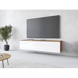 Lowboard Home Affaire "LOWBOARD D, wahlweise mit oder ohne Beleuchtung", wei&szlig; (votan eichefarben, wei&szlig; hochglanz), B:140cm H:30cm T:33cm, Sideboards, Lowboard, modernes TV-Board ohne Griffe, mit viel Stauraum,stehend und h&auml;ngend